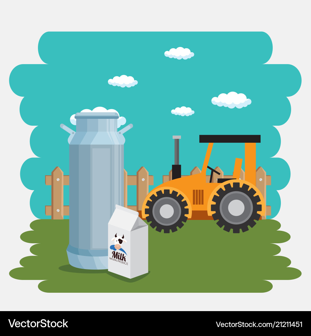 Tractor in the farm scene Royalty Free Vector Image