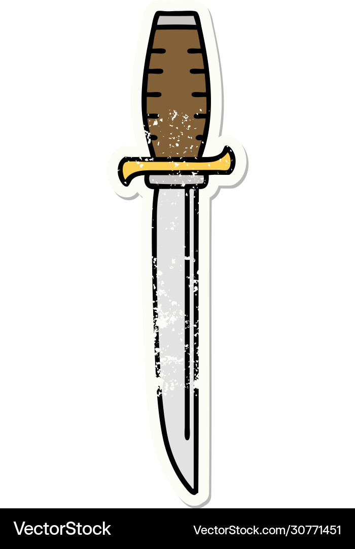 Traditional distressed sticker tattoo a dagger Vector Image