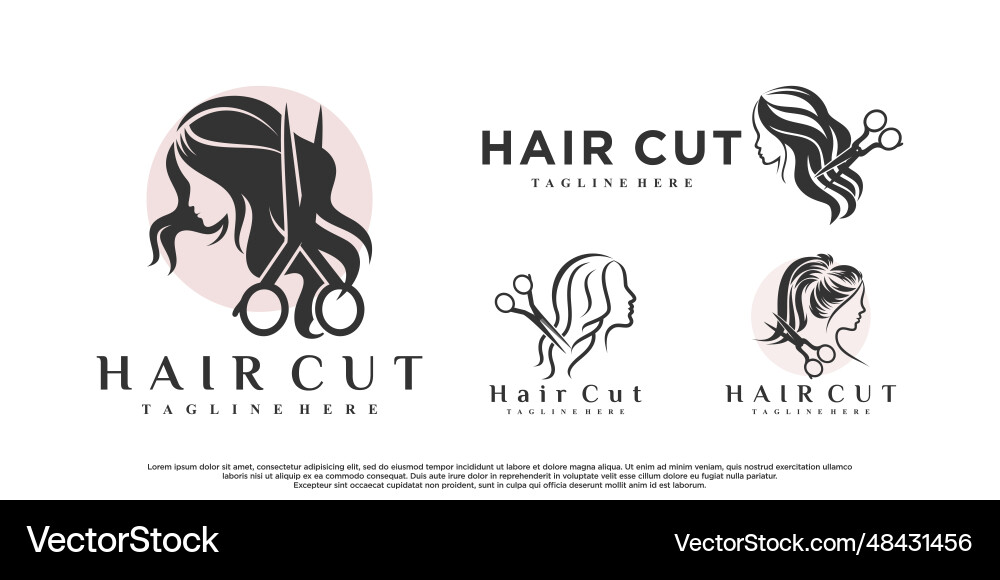 Bundle hair cut logo design for beauty Royalty Free Vector