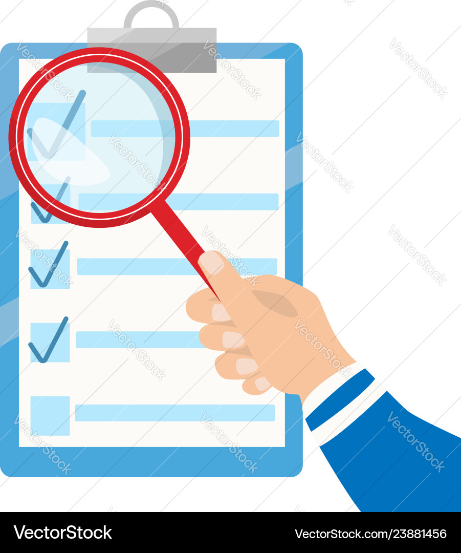 Business contract and magnifier checklist flat Vector Image
