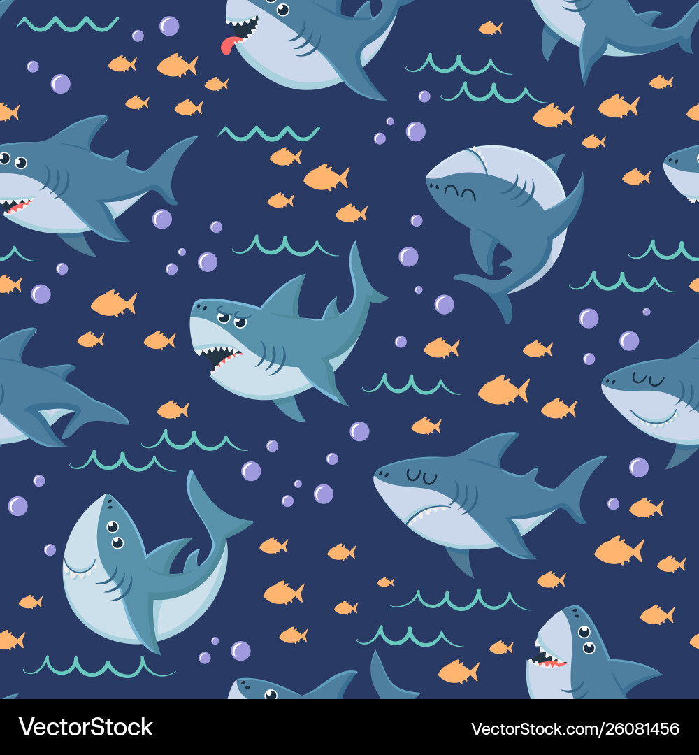 Cartoon sharks pattern seamless ocean swim Vector Image