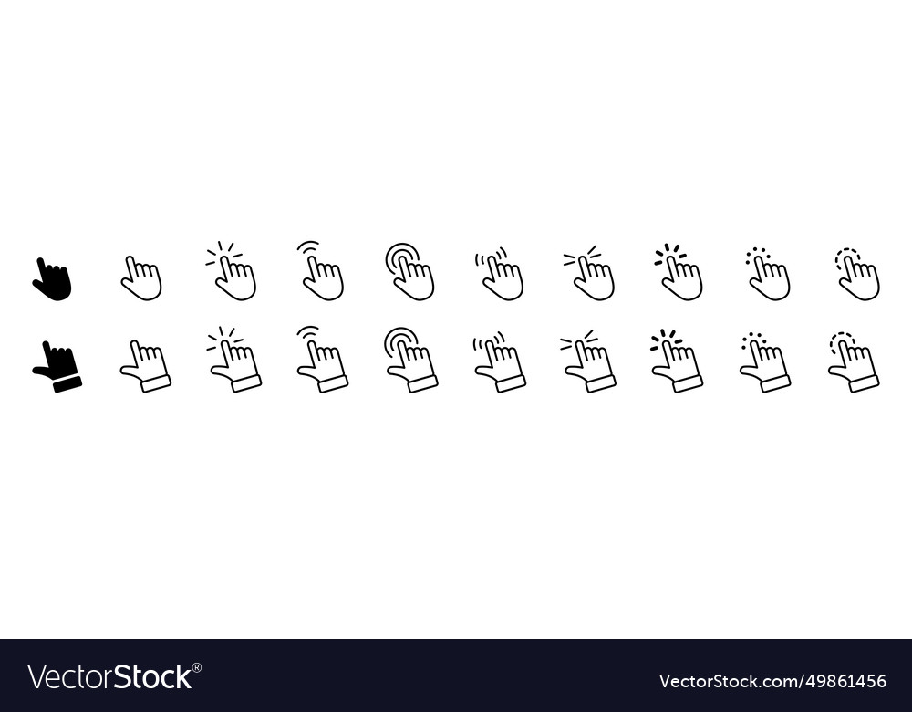 Computer mouse click cursor gray arrow icons set Vector Image