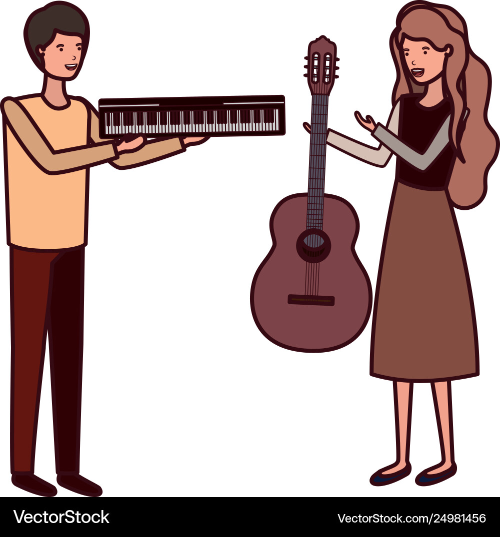 Couple with musical instruments avatar character Vector Image