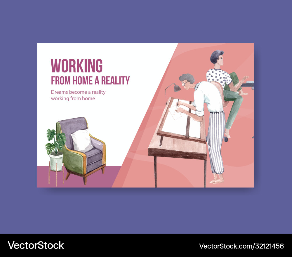 Facebook template design with people are working Vector Image