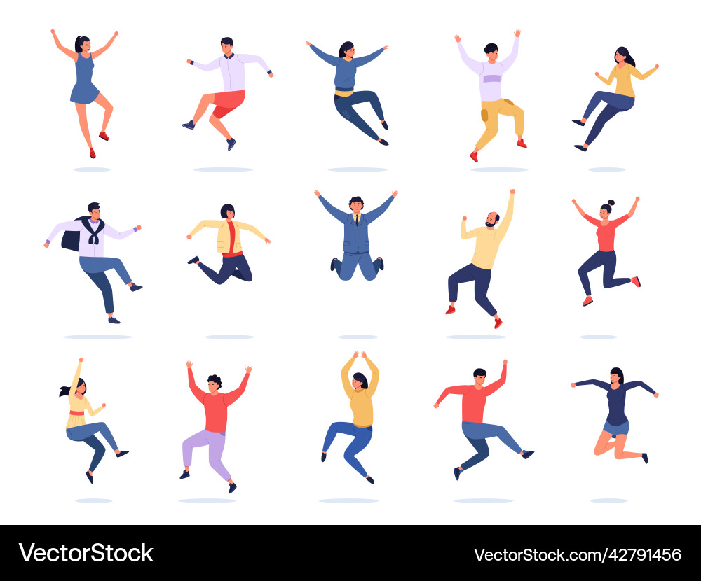 Jumping people happy young characters express Vector Image