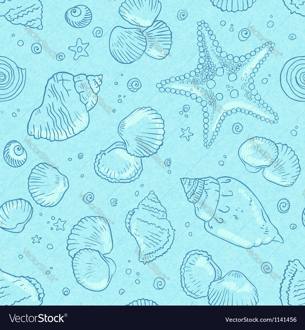 Light blue seamless seashells pattern Royalty Free Vector