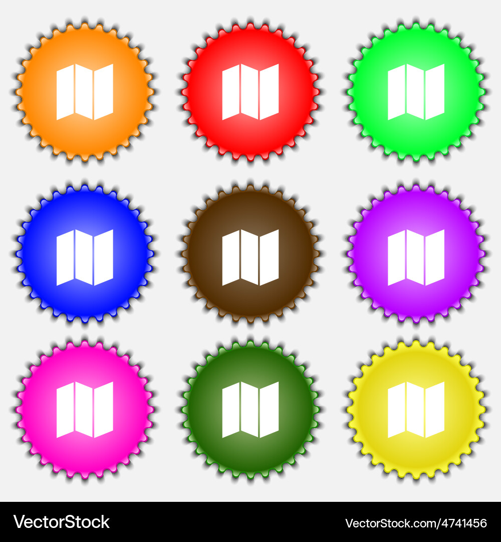 Map icon sign a set of nine different colored Vector Image