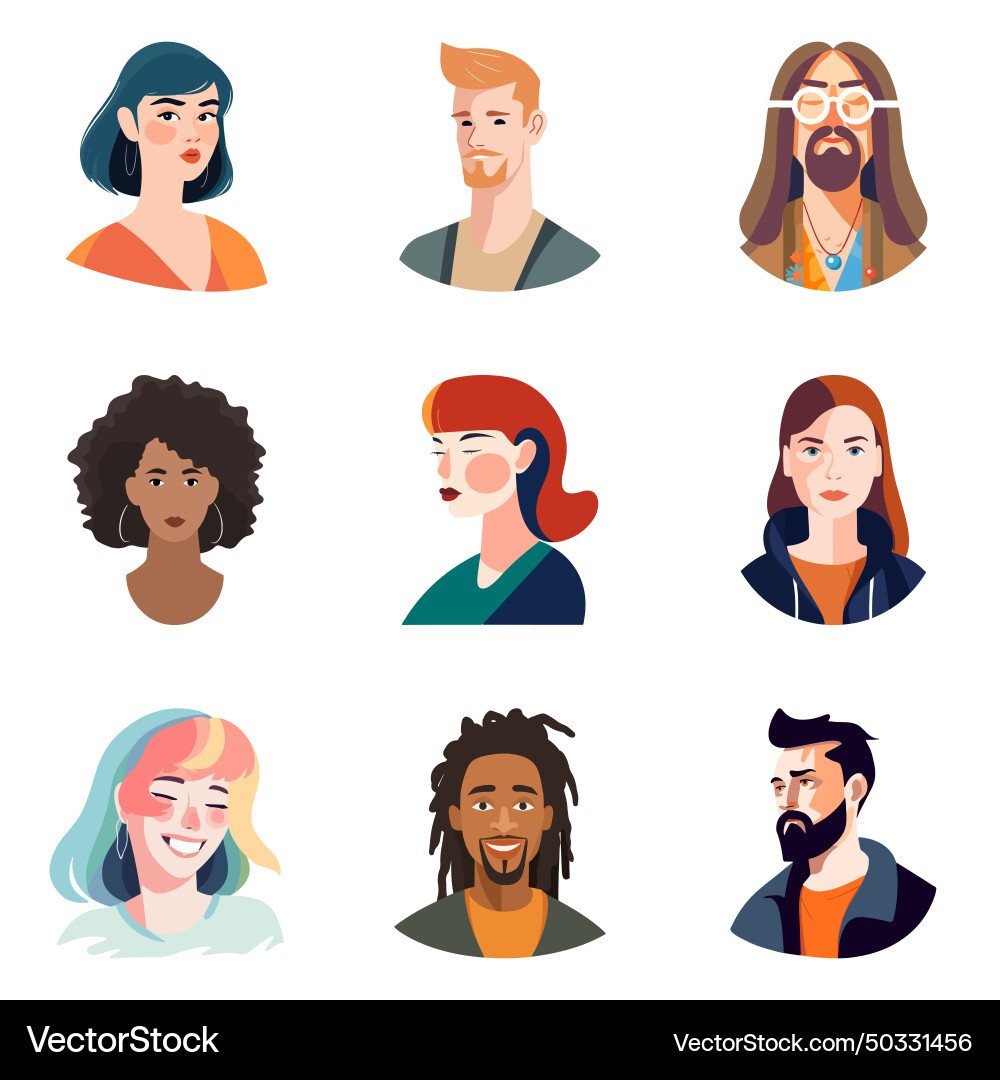 People avatars flat icon set isolated on white Vector Image