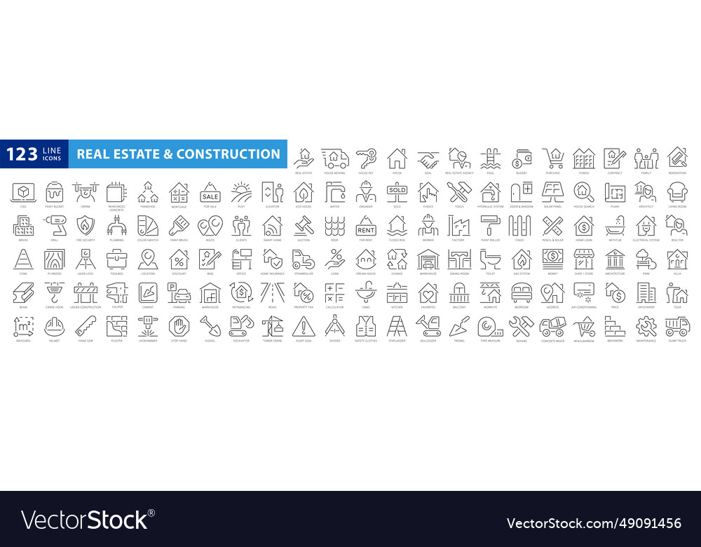 Real estate and construction thin line icons set Vector Image