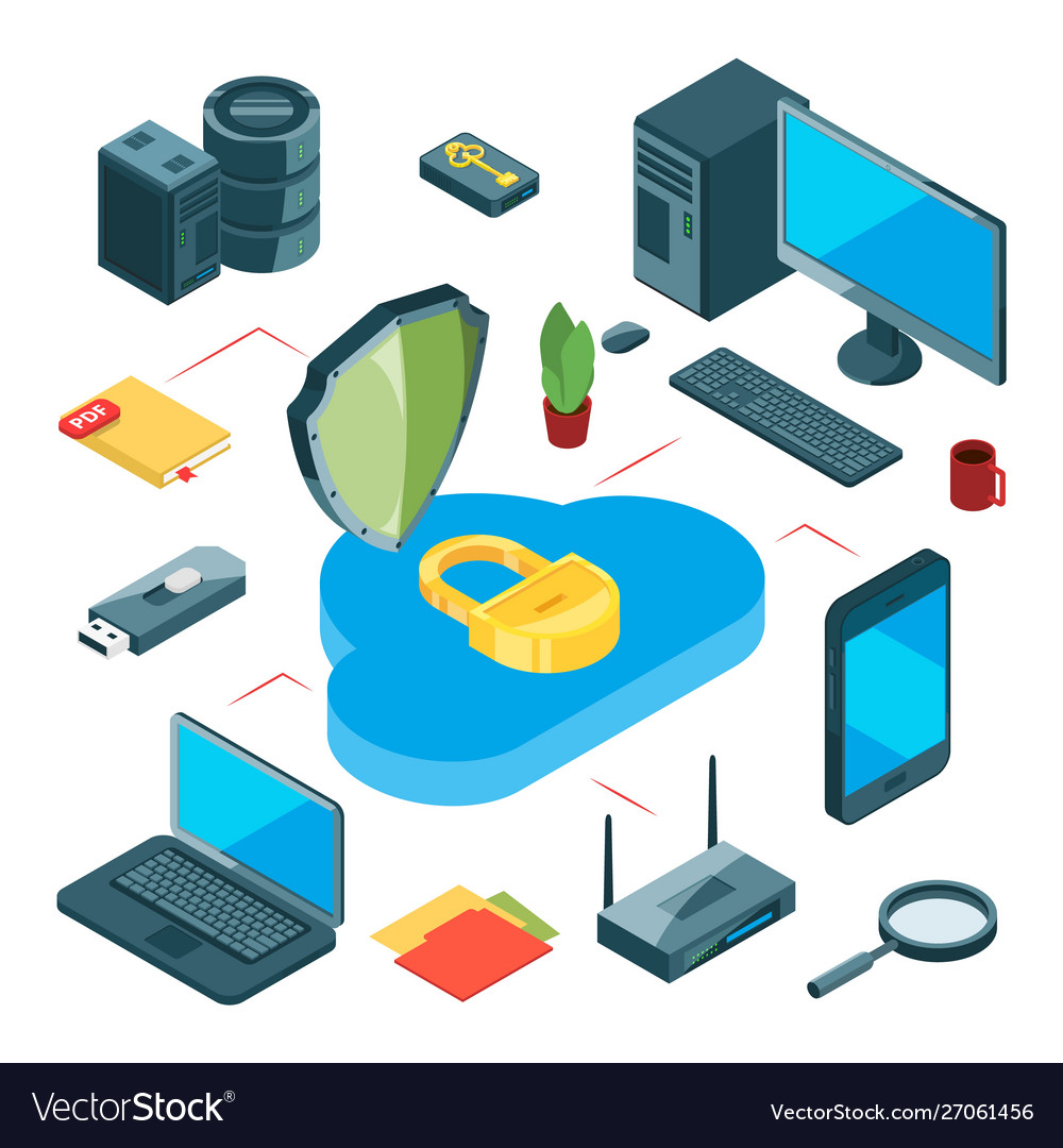 Secure cloud storage isometric data Royalty Free Vector