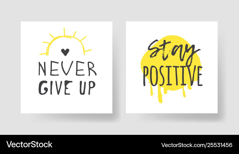 Set 2 cards with hand drawn and text positive Vector Image