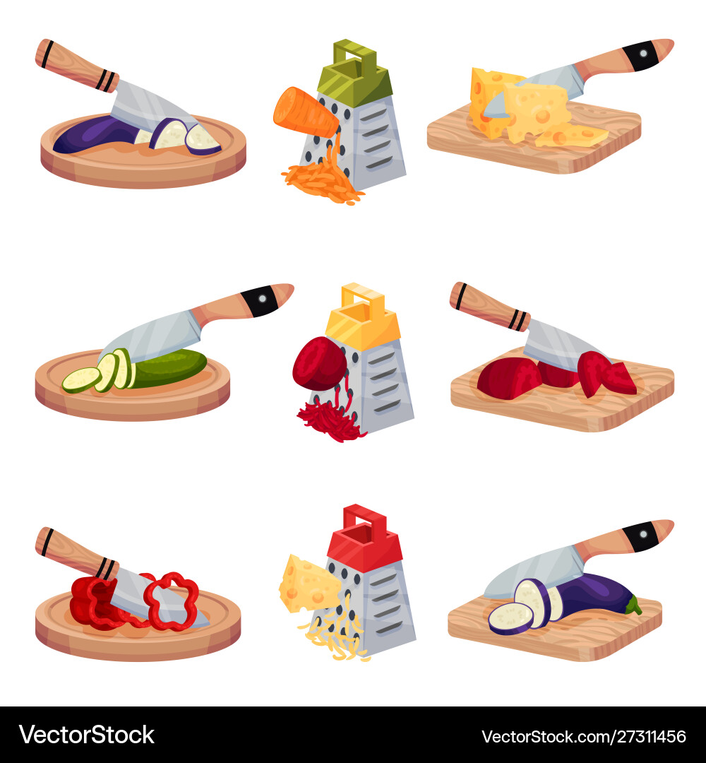 Set images with vegetables and cheese chopped Vector Image
