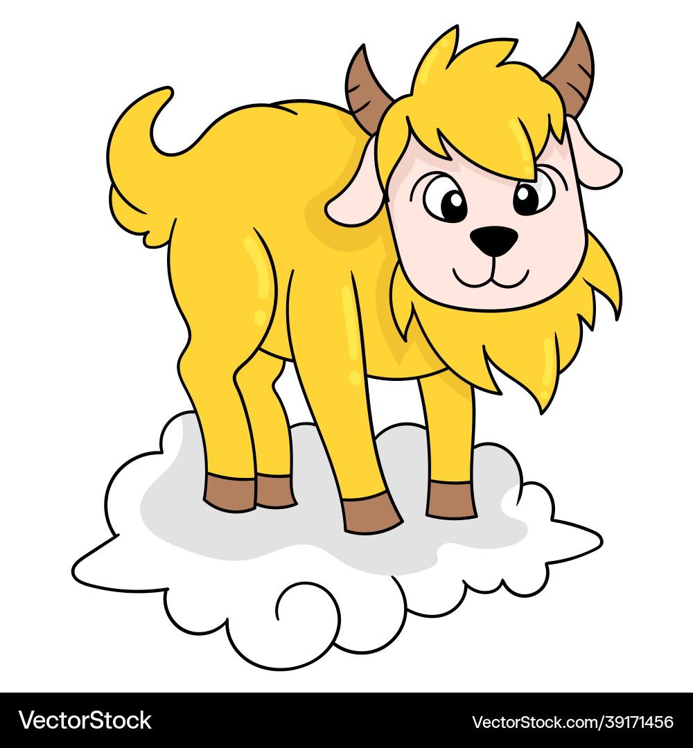 Yellow goat is standing on the cloud doodle icon Vector Image