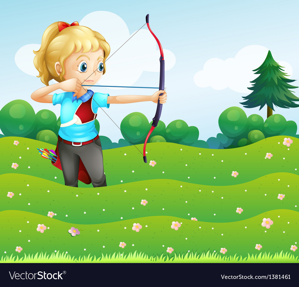 A girl at the garden holding bow and an arrow Vector Image