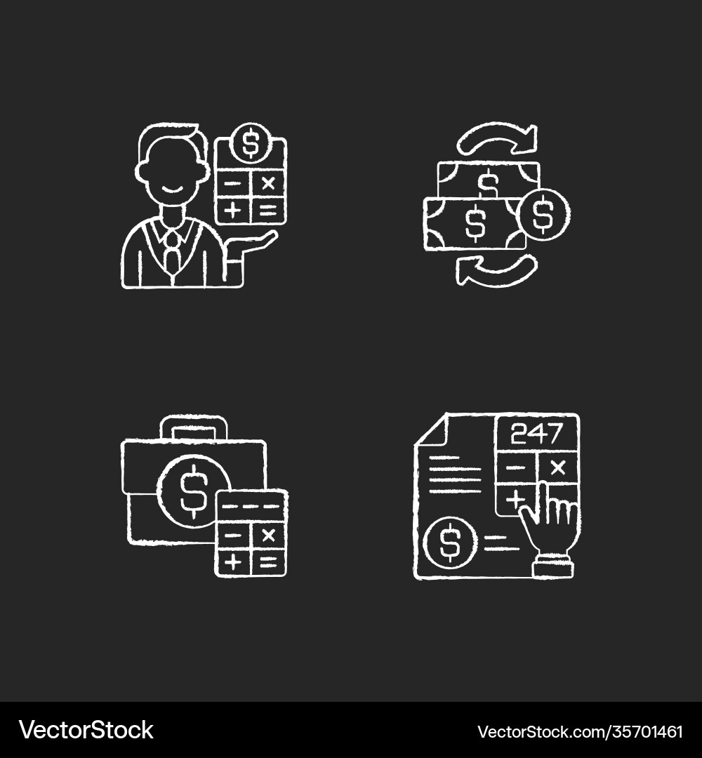Accounting chalk white icons set on black Vector Image