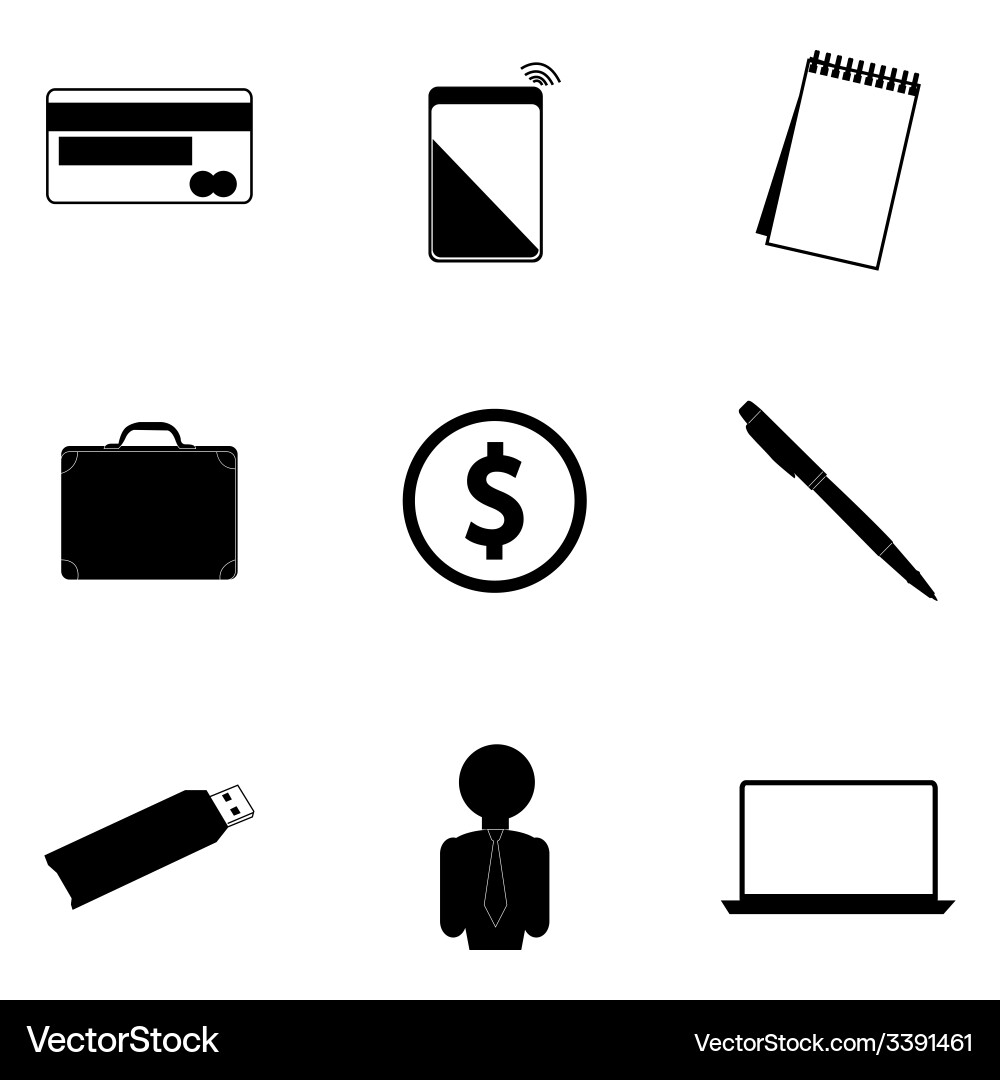 Black business icons set Royalty Free Vector Image