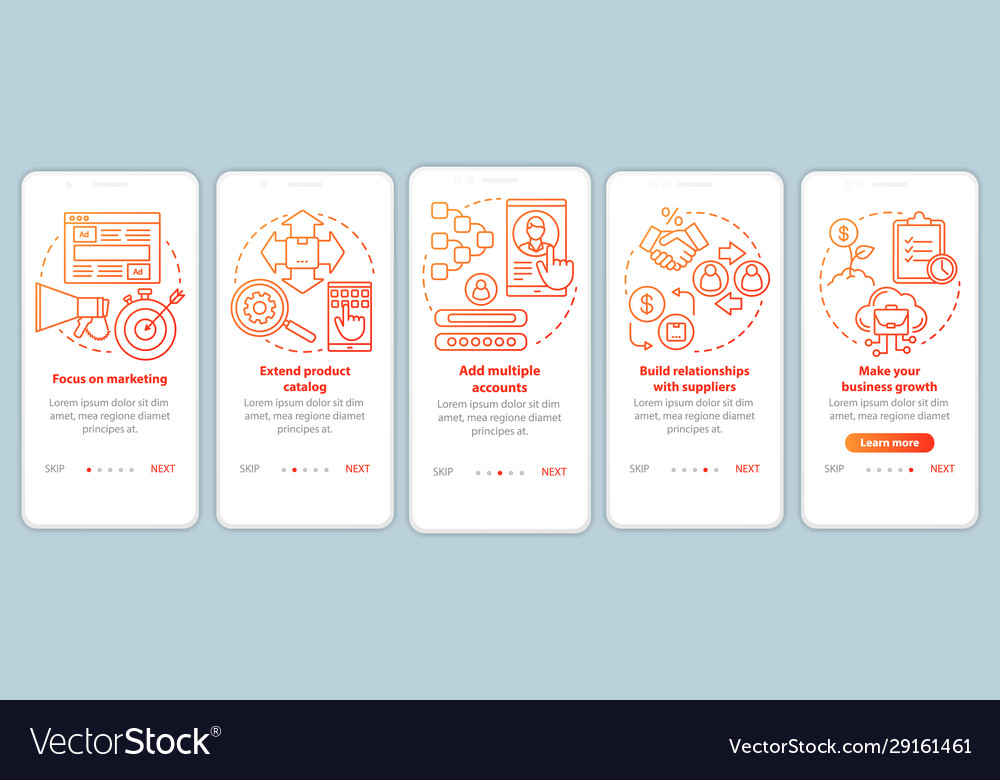 Dropshipping red onboarding mobile app page Vector Image