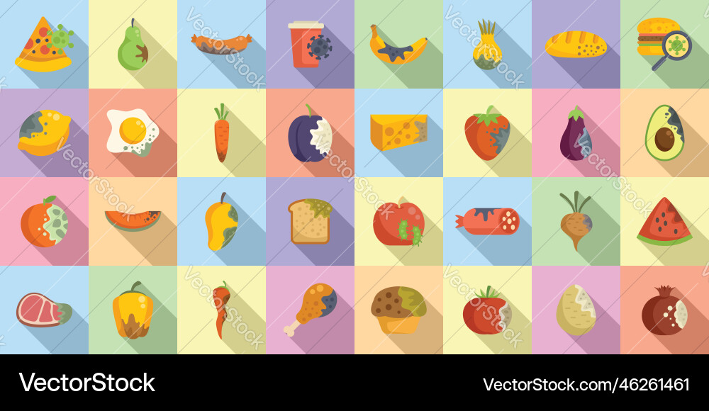Food contamination icons set flat touch Royalty Free Vector