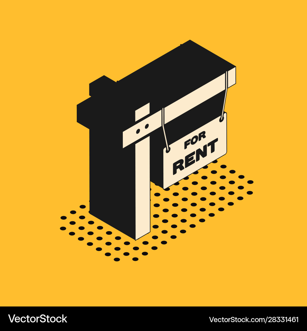 Isometric hanging sign with text for rent icon Vector Image