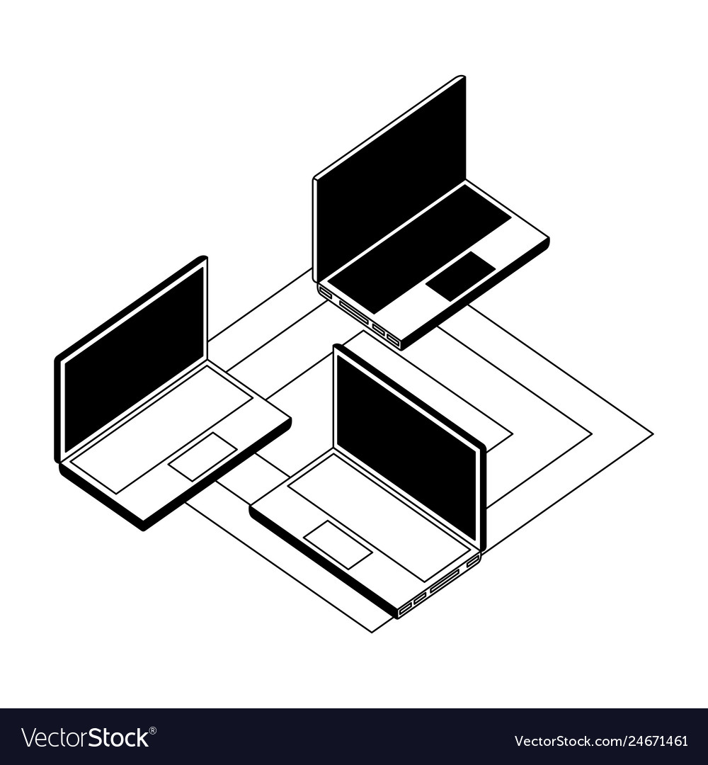 Laptops computers isometric with circuit Vector Image