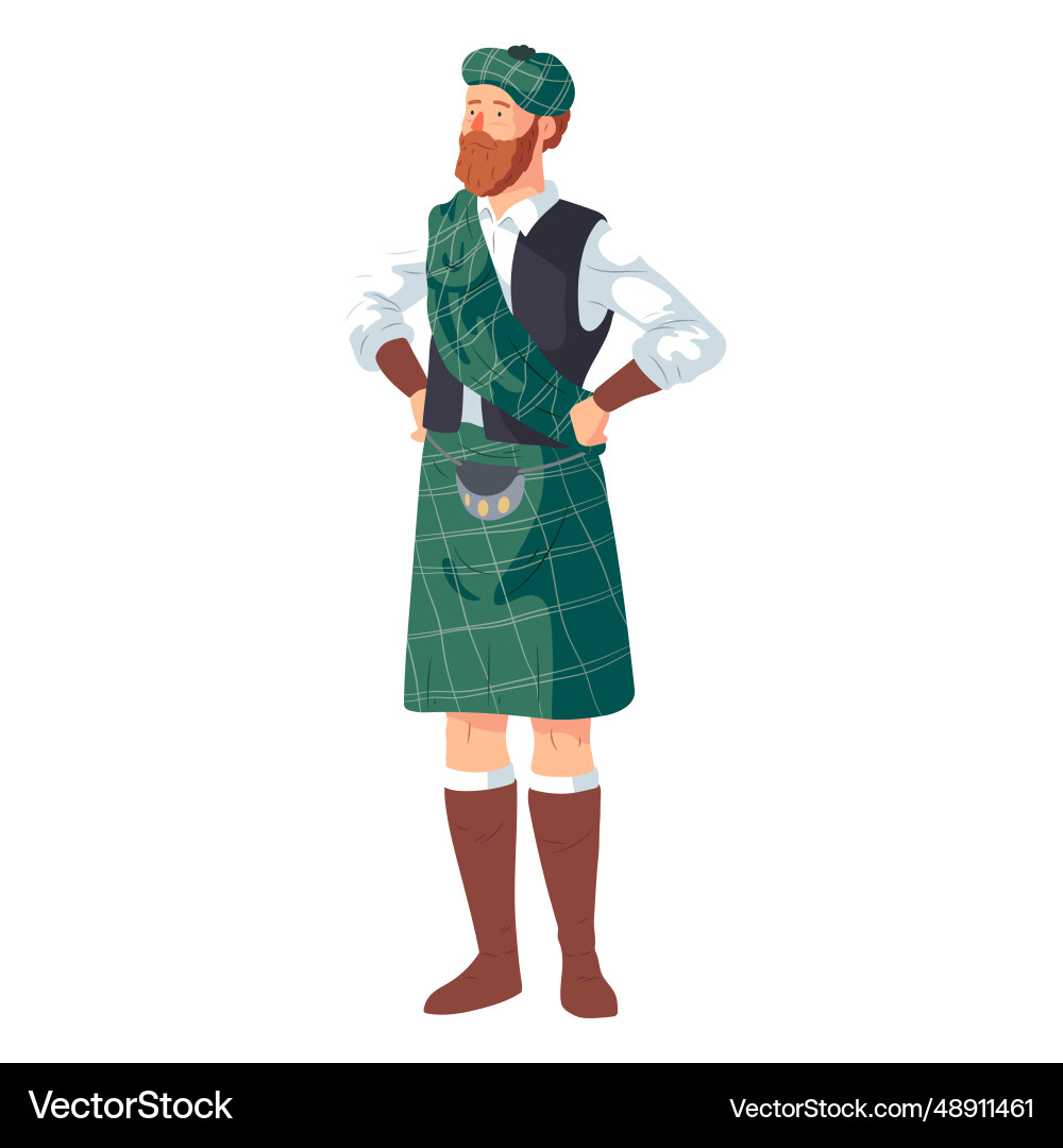 Man scottish sporran kilt flat Royalty Free Vector Image