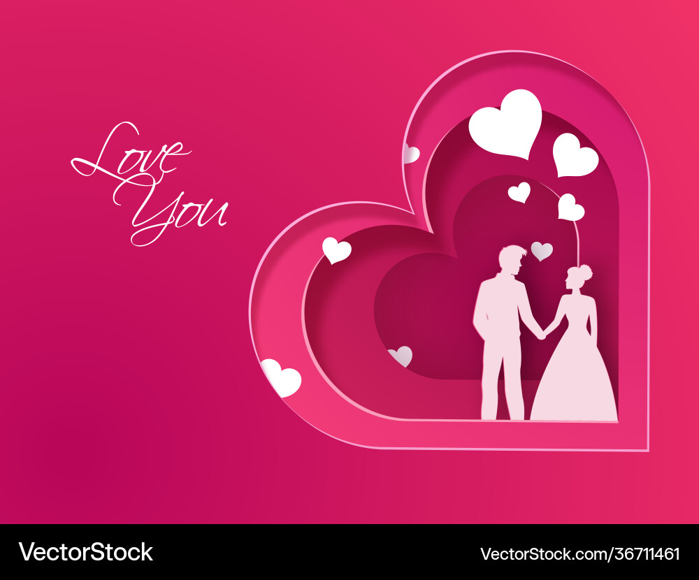 Pink paper heart layer cut style greeting card Vector Image