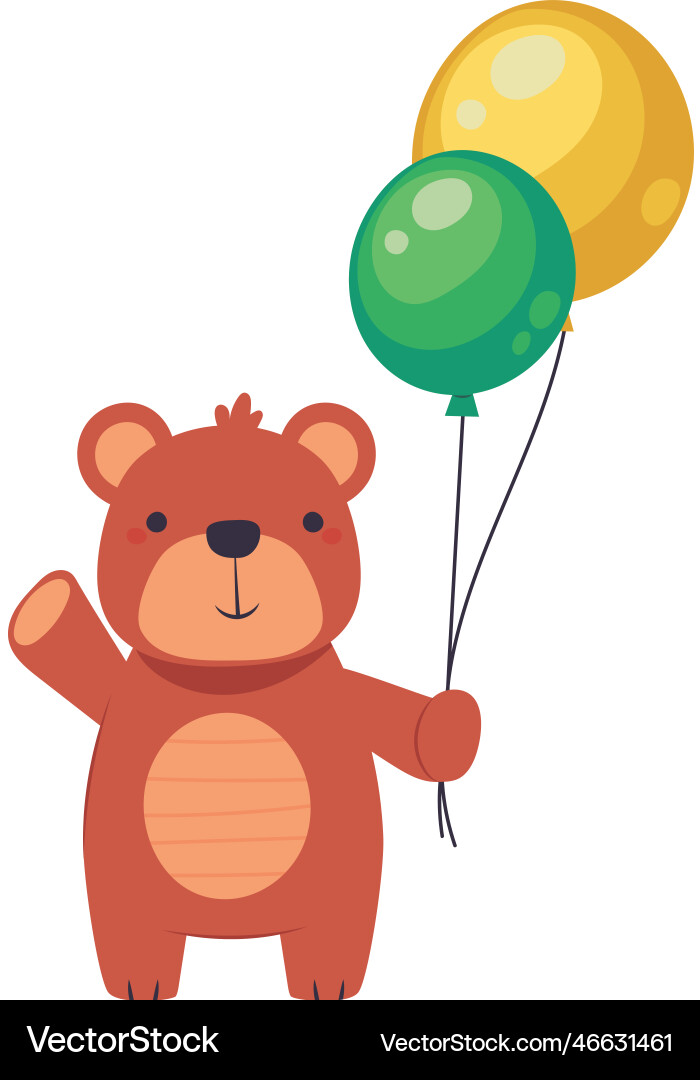 Smiling mascot teddy bear holds balloons Vector Image