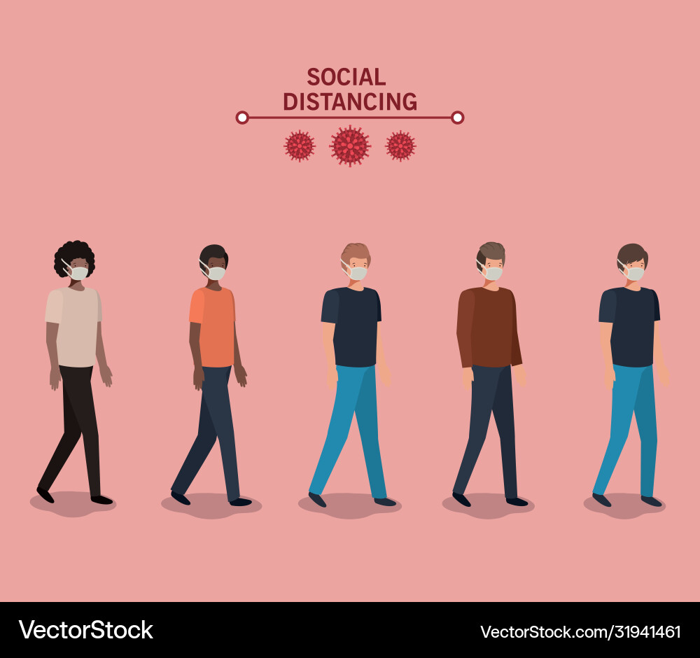 Social distancing between boys with masks Vector Image