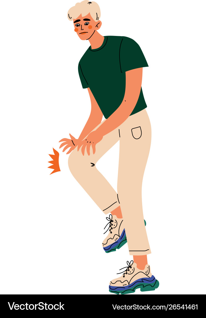 Young man holding hands on his knee guy feeling Vector Image