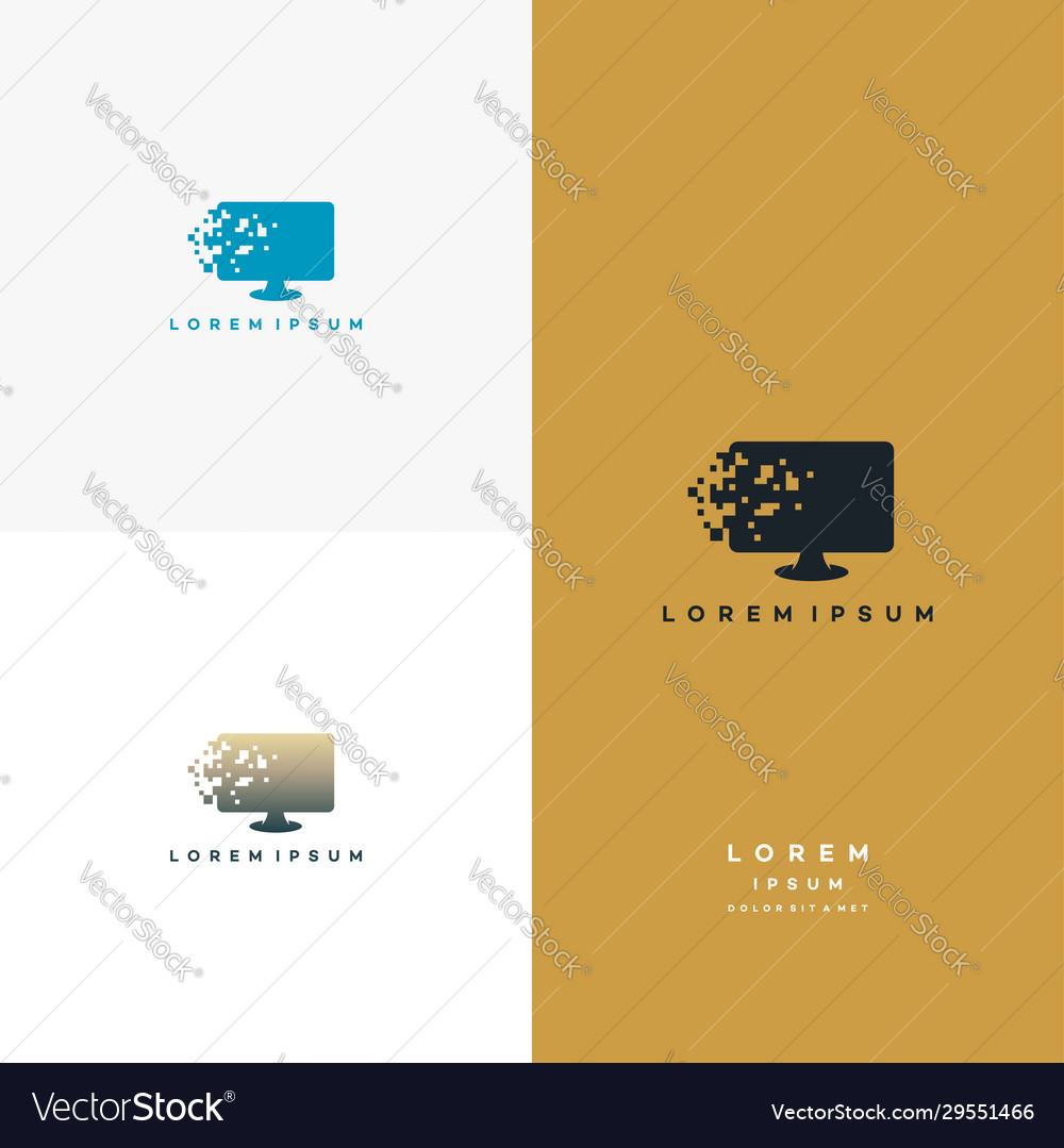Build computer logo template pixel computer Vector Image