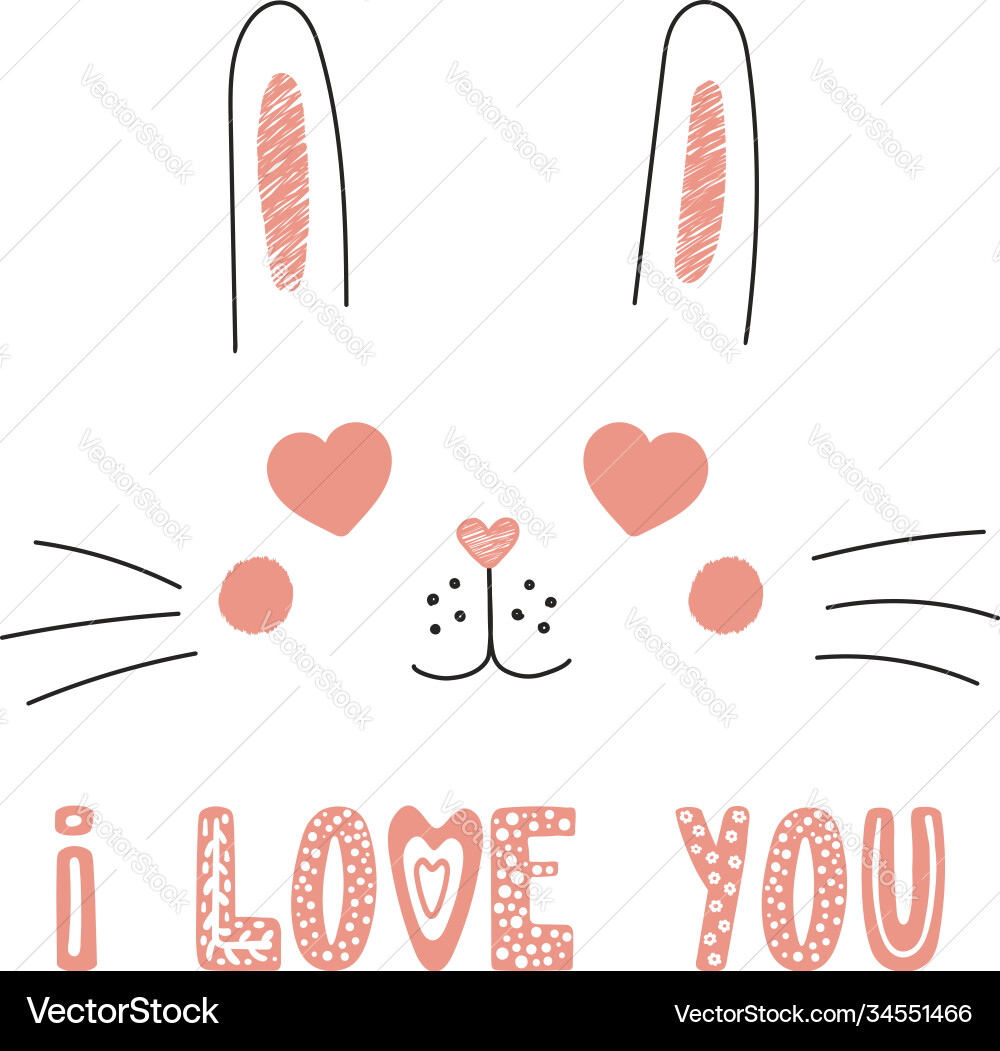 Cute bunny with heart shaped eyes Royalty Free Vector Image