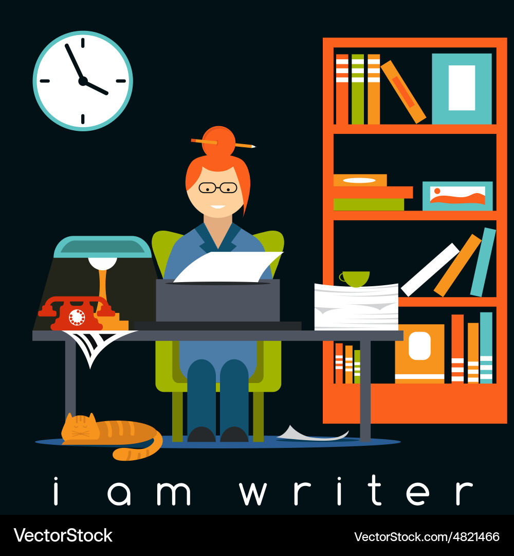 Freelancer writer girl flat design concept Vector Image