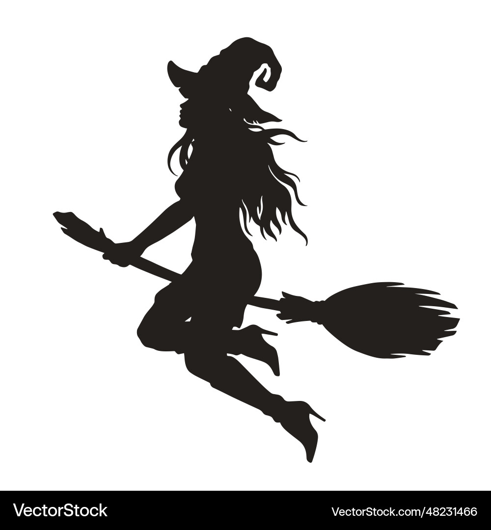 Halloween witch monochrome silhouette sticker Vector Image