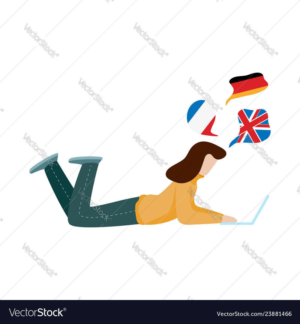 Online learning foreign languages woman lies with Vector Image