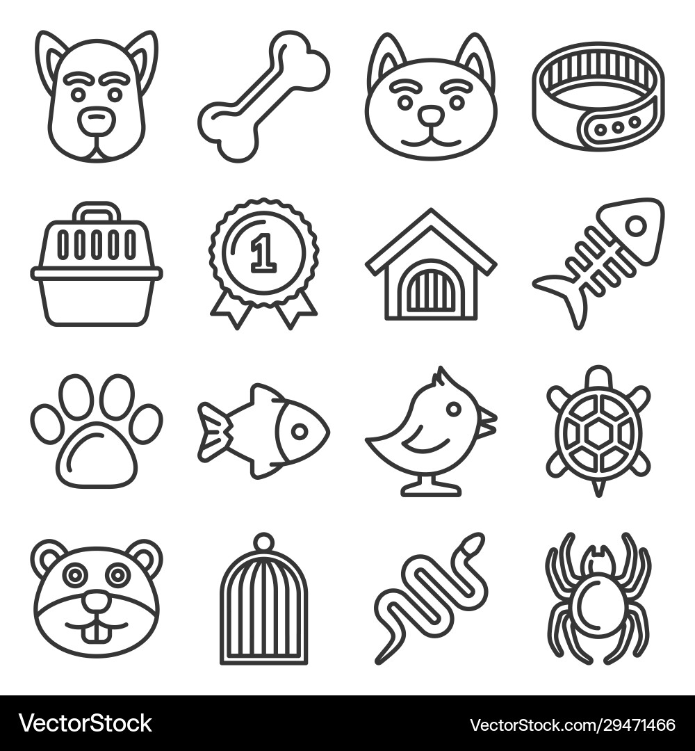 Pets icons set on white background line style Vector Image