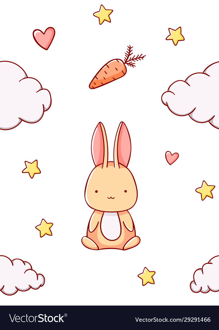 Seamless pattern cute bunny cloud stars heart Vector Image