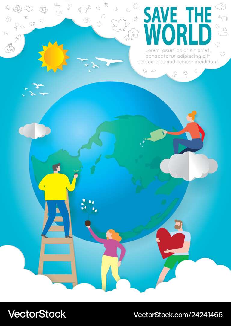 Small people save the planet save the world Vector Image