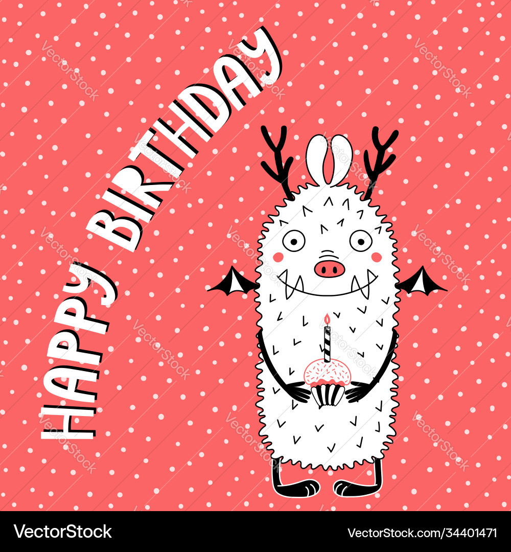 Birthday card with cute funny monster Royalty Free Vector