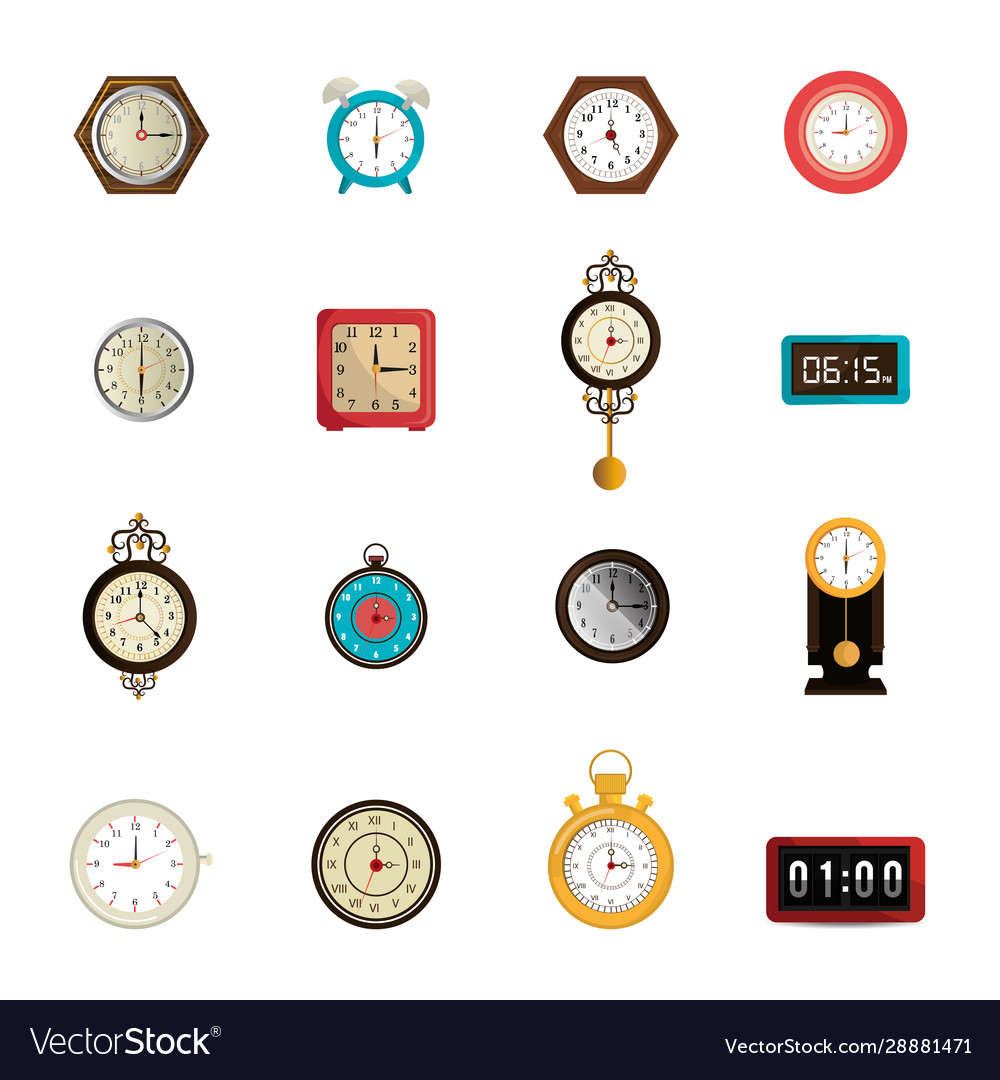 Bundle clocks different icons Royalty Free Vector Image