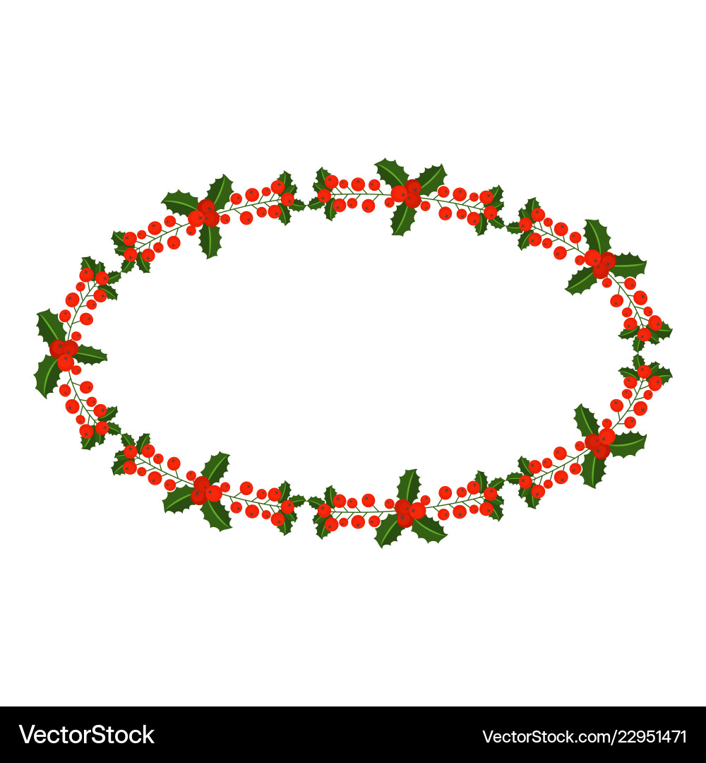 Ellipse frame with holly berry branch Royalty Free Vector