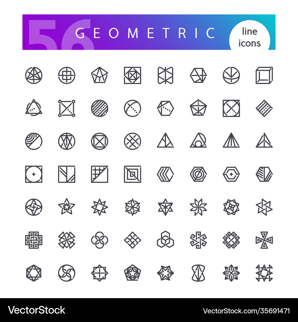 Geometric symbols line icons set Royalty Free Vector Image