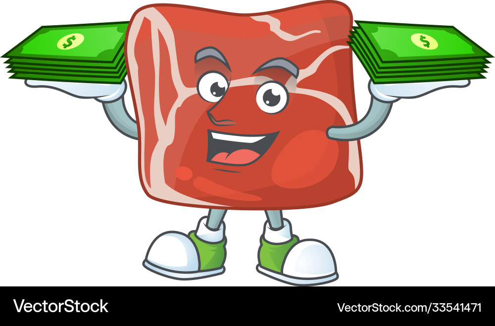 Happy rich beef character with money on hands Vector Image