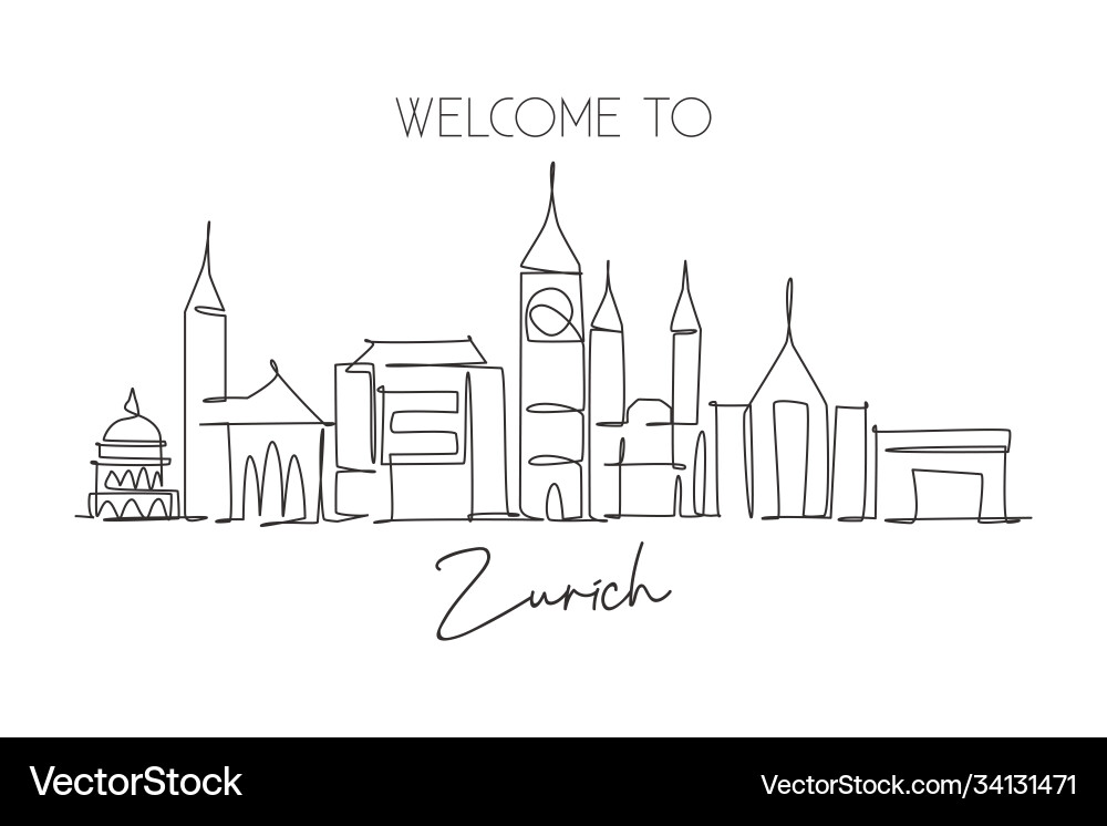 One continuous line drawing zurich city Royalty Free Vector