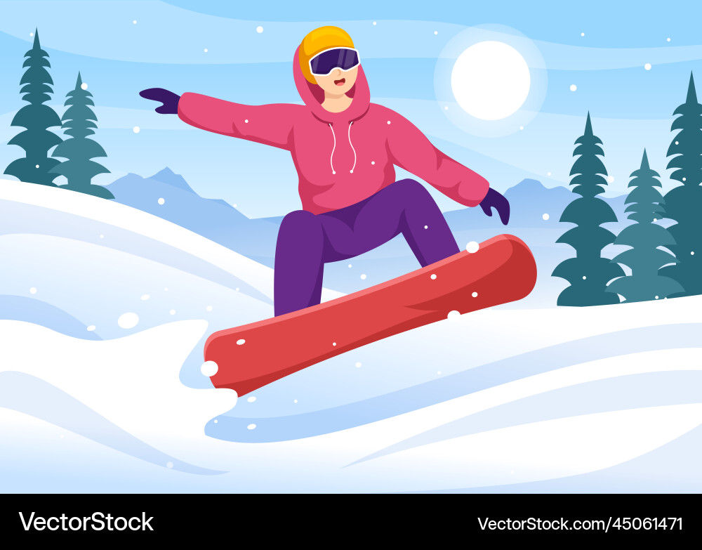 Snowboarding with people sliding and jumping Vector Image