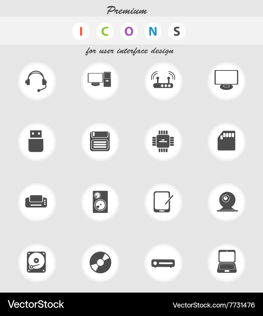 Computer equipment simple icons Royalty Free Vector Image