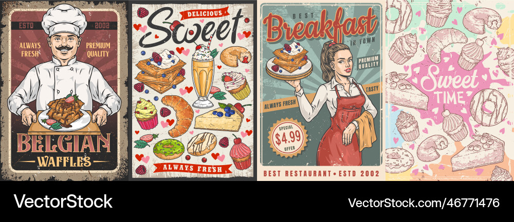 Dessert food set posters colorful Royalty Free Vector Image
