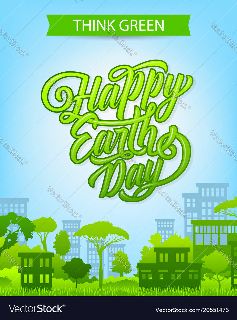 Earth day banner with eco city and green house Vector Image