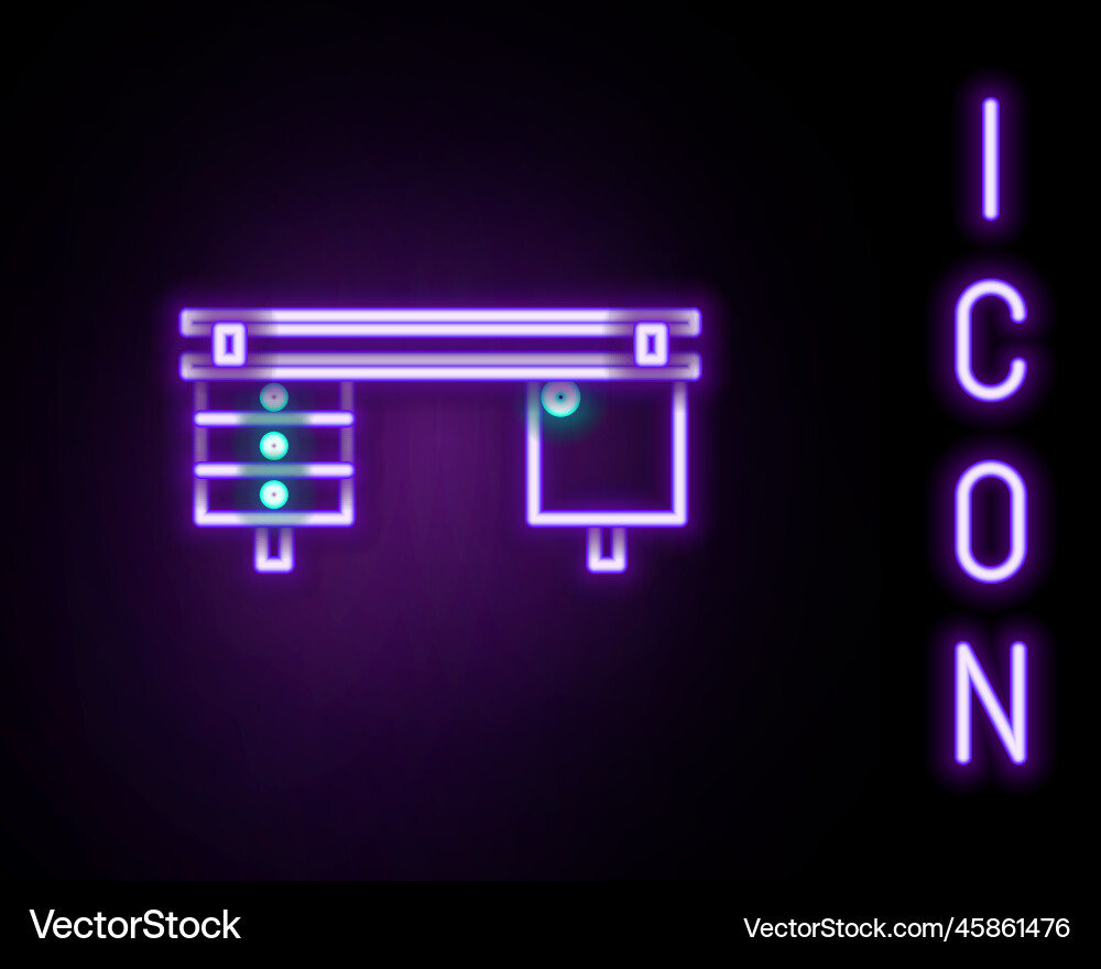 Glowing neon line office desk icon isolated Vector Image