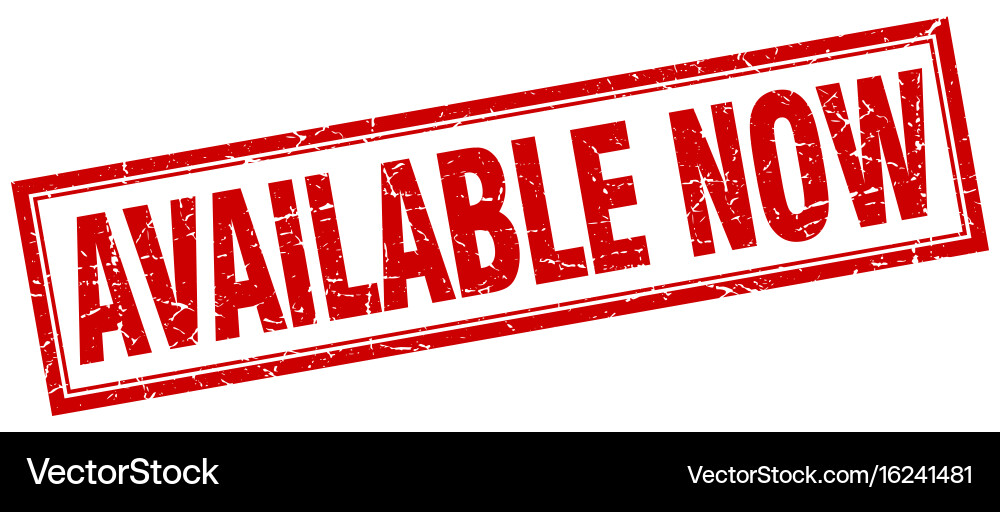 Available now red square grunge stamp on white Vector Image