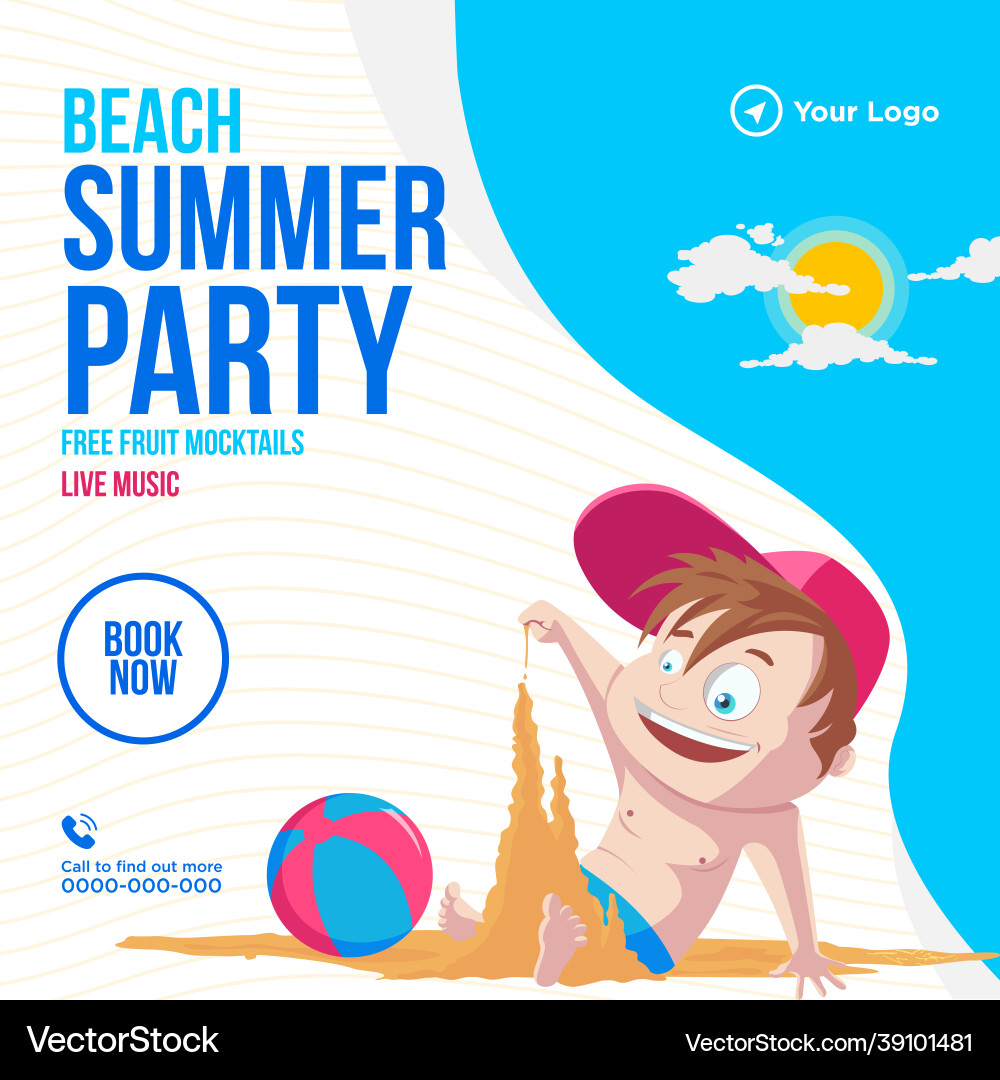 Beach summer party banner design Royalty Free Vector Image